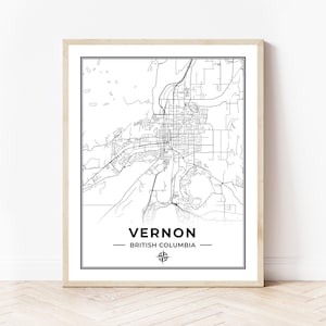 Vernon Map Print | Map of Vernon British Columbia | Black & White ...