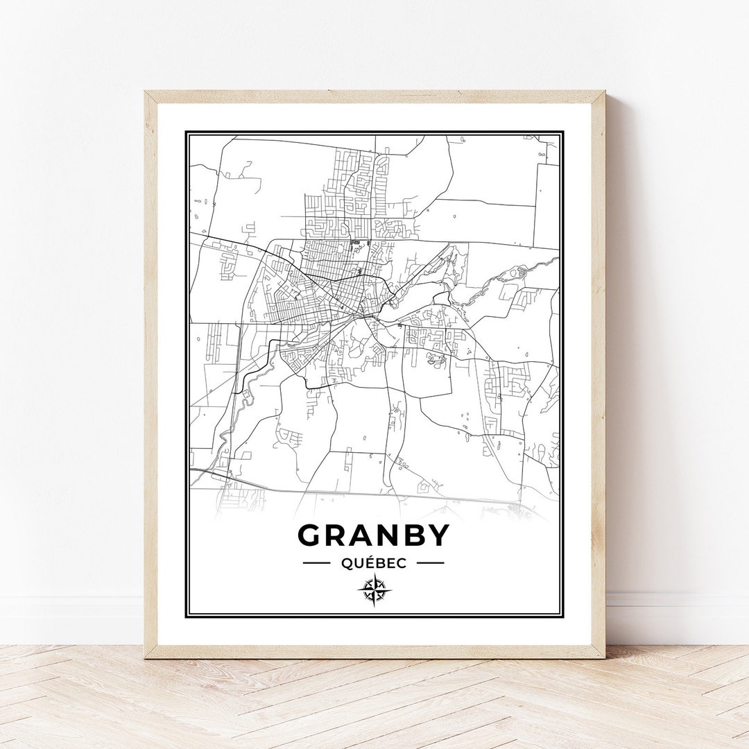 Granby Map Print | Map of Granby Quebec | Black & White | Digital ...
