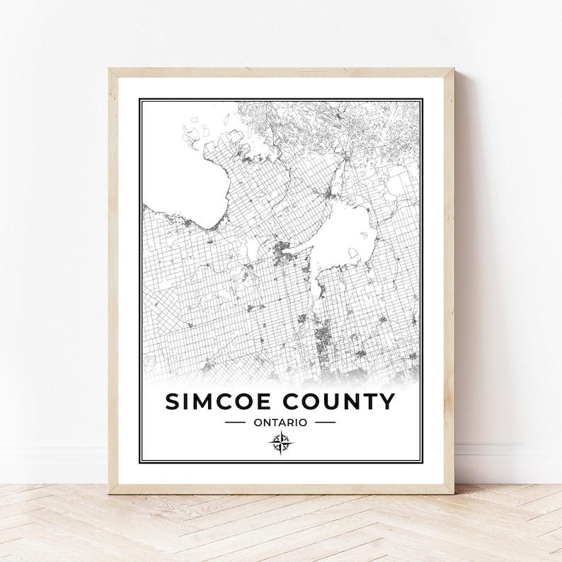 Simcoe County Map Print | Map of Simcoe County Ontario | Black & White ...