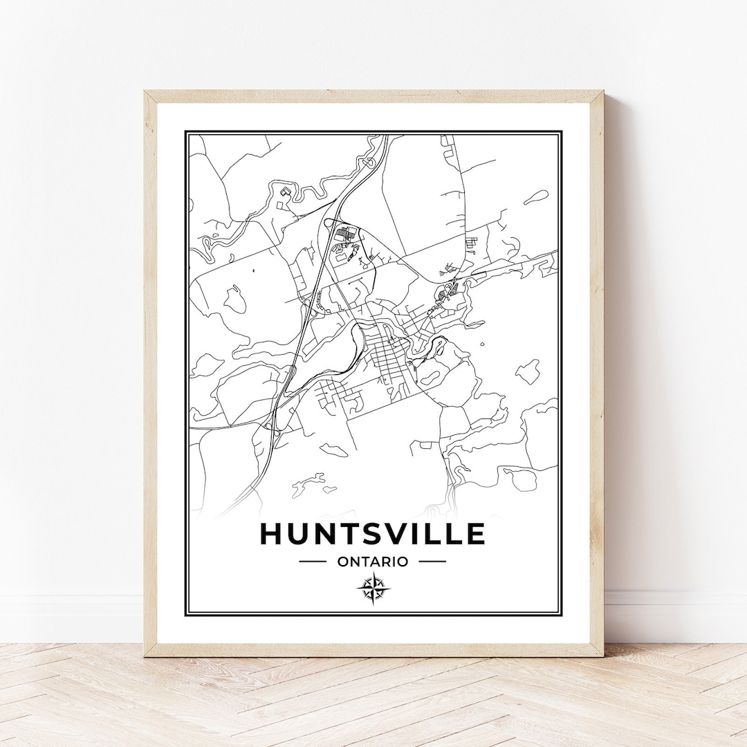Huntsville Map Print | Map of Huntsville Ontario | Black & White ...