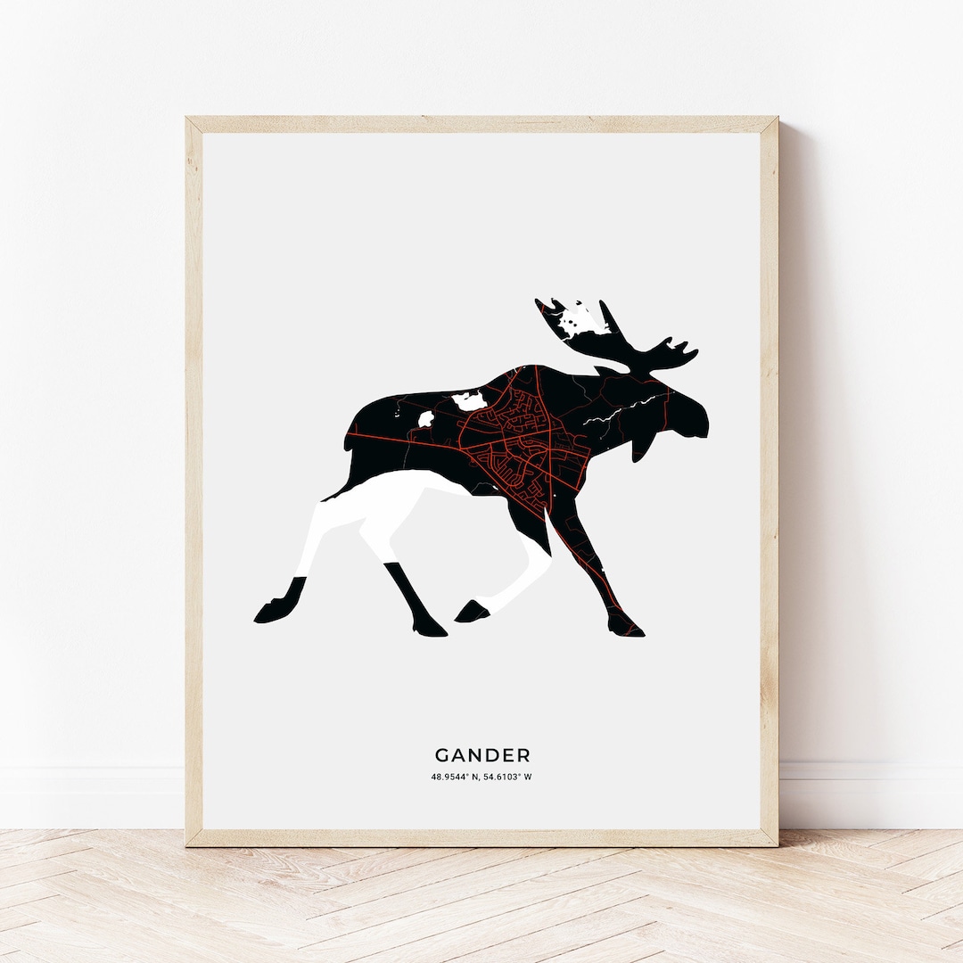 Gander Moose Print | Map of Gander Newfoundland | Digital Download - Etsy