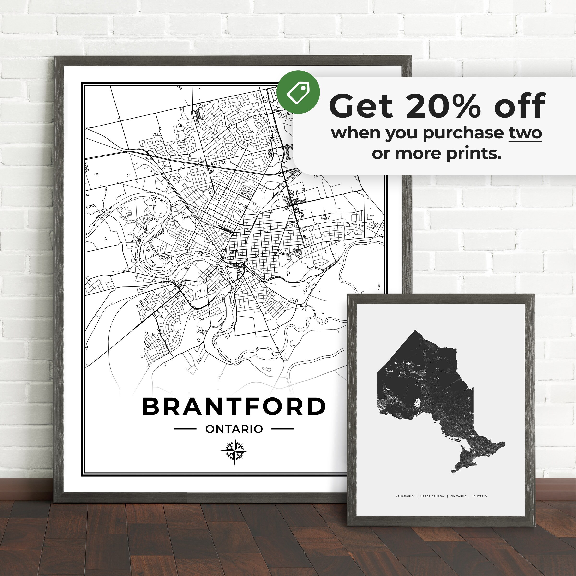 Brantford Map Print Black & White Map of Brantford Ontario | Etsy