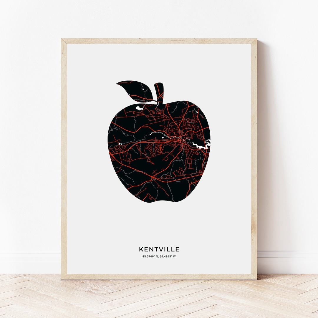 Kentville Apple Print | Map of Kentville Nova Scotia | Digital Download ...