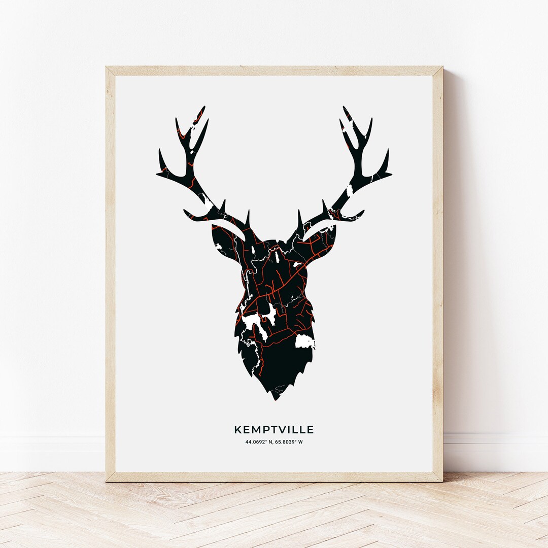 Kemptville Stag Print | Map of Kemptville Nova Scotia | Digital ...