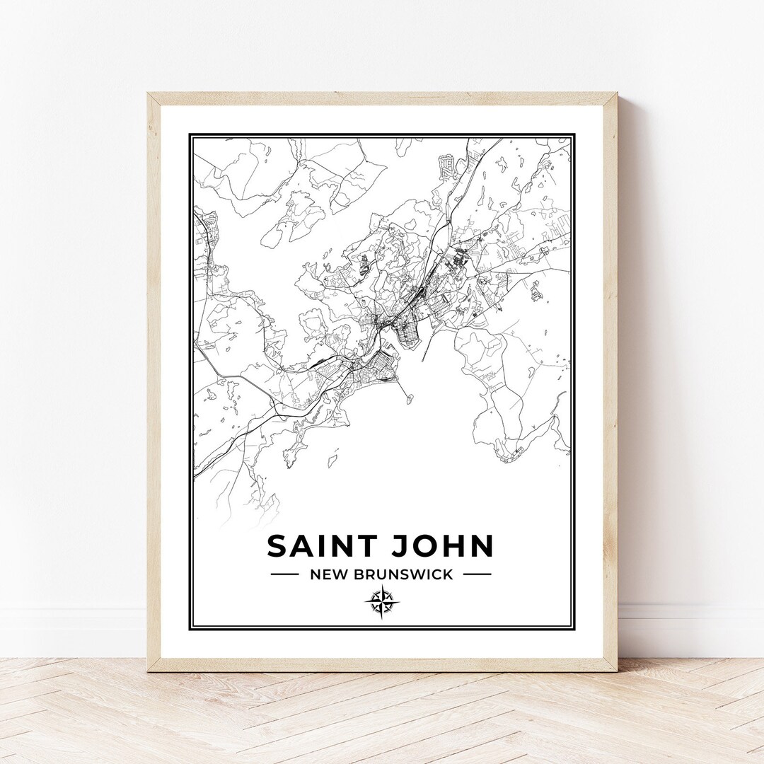 Saint John Map Print | Map of Saint John New Brunswick | Black & White ...
