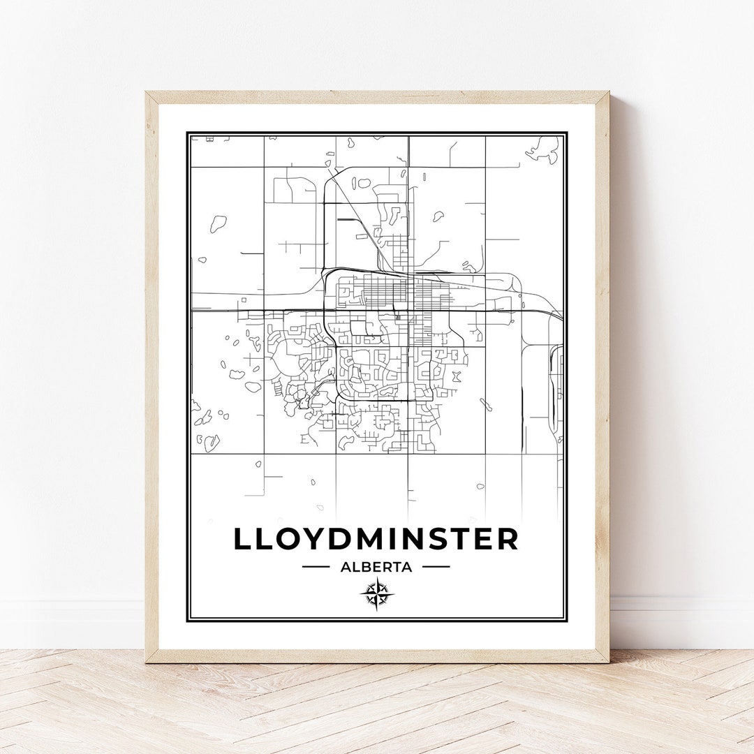 Lloydminster Map Print | Map of Lloydminster Alberta | Black & White ...