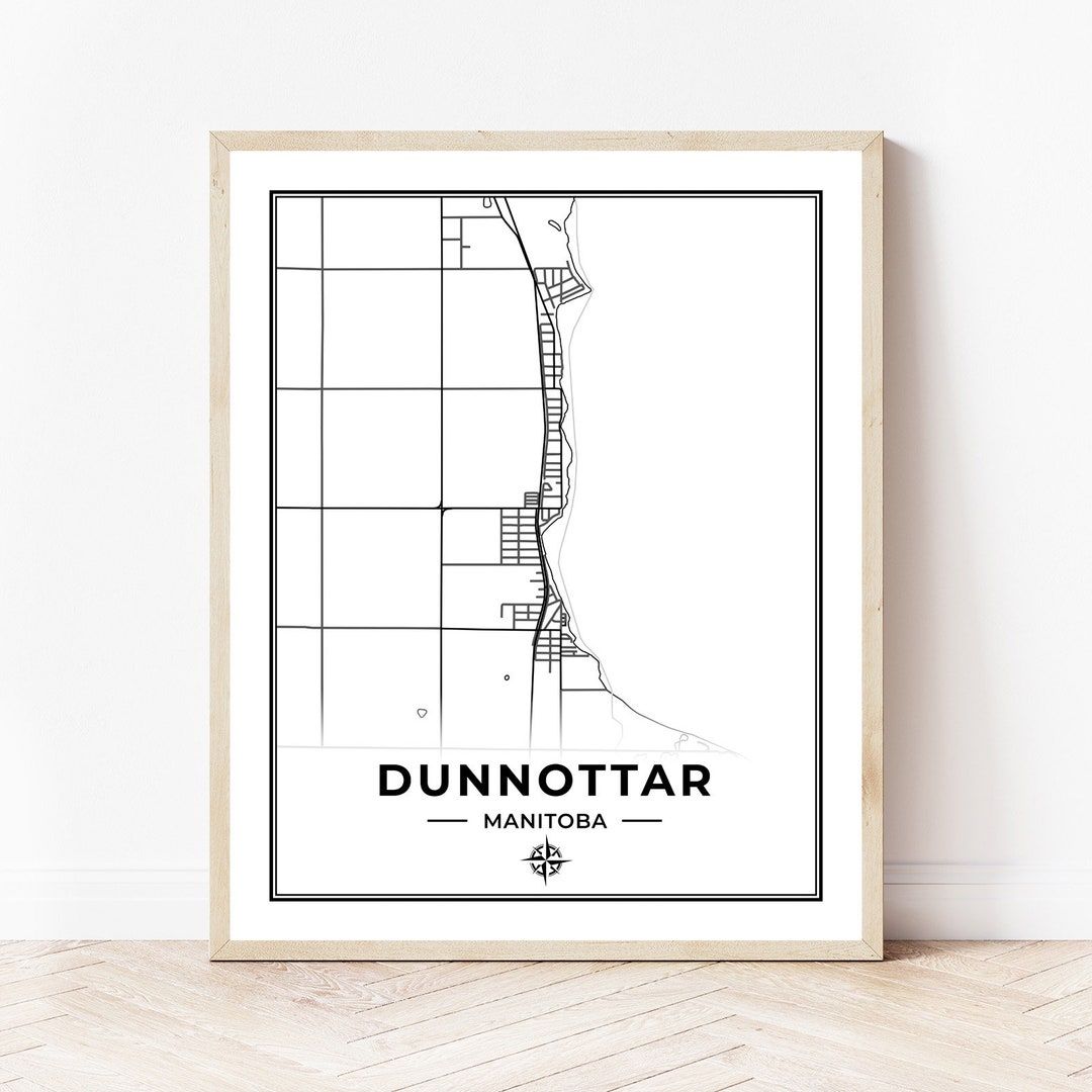 Dunnottar Map Print | Map of Dunnottar Manitoba | Black & White ...