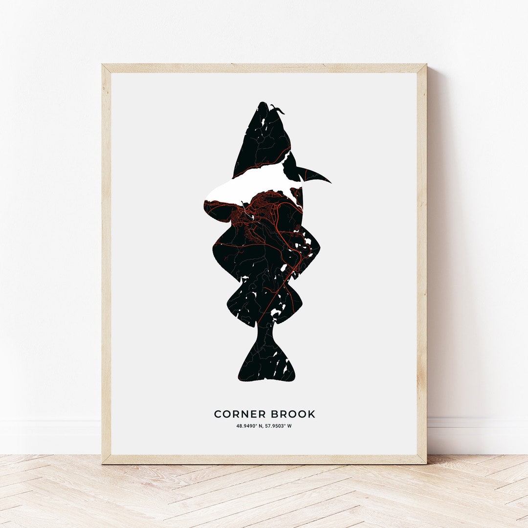 Corner Brook Codfish Print | Map of Corner Brook Newfoundland | Digital ...