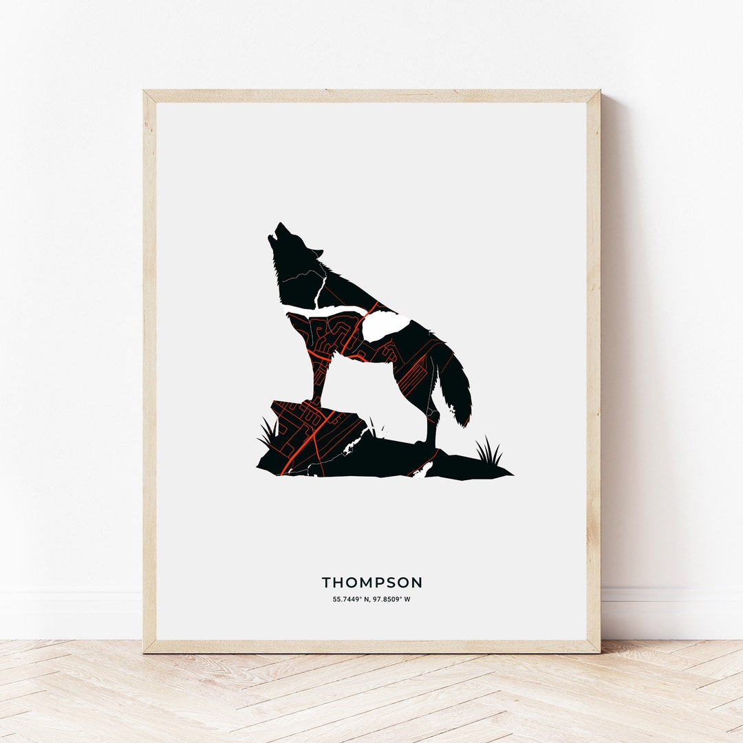 Thompson Grey Wolf Print | Map of Thompson Manitoba | Digital Download ...