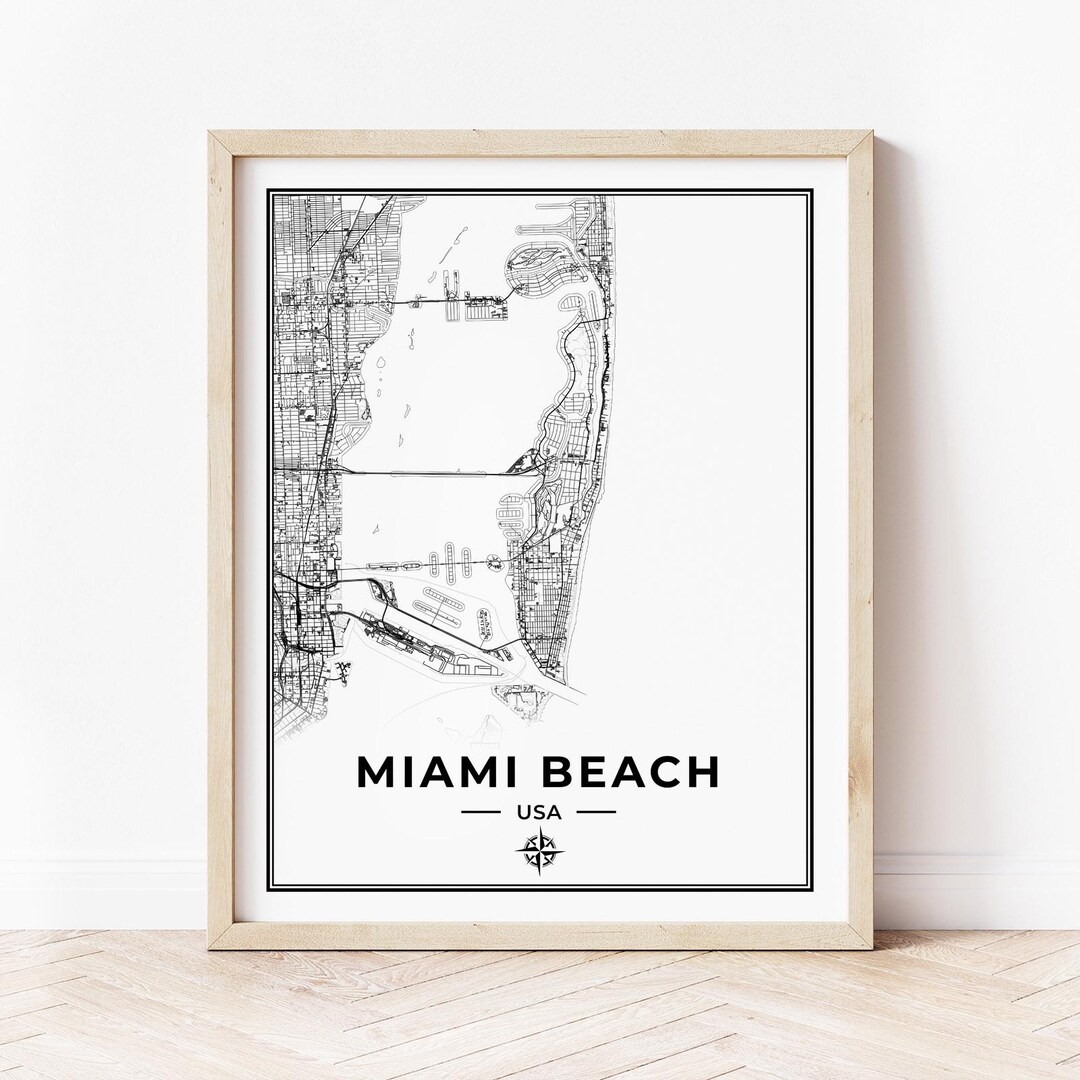 Miami Beach Map Print | Map of Miami Beach Florida | Digital Download ...