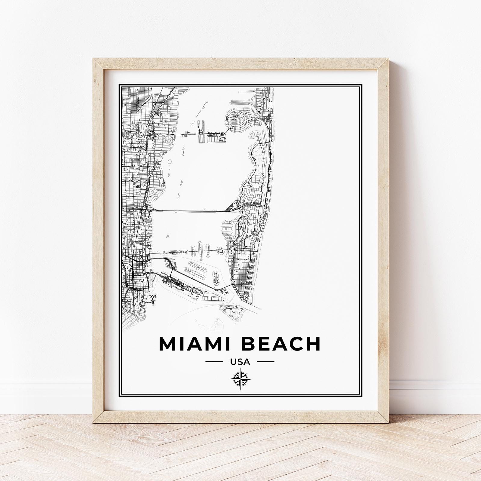 Miami Beach Map Print | Map of Miami Beach Florida | Digital Download ...