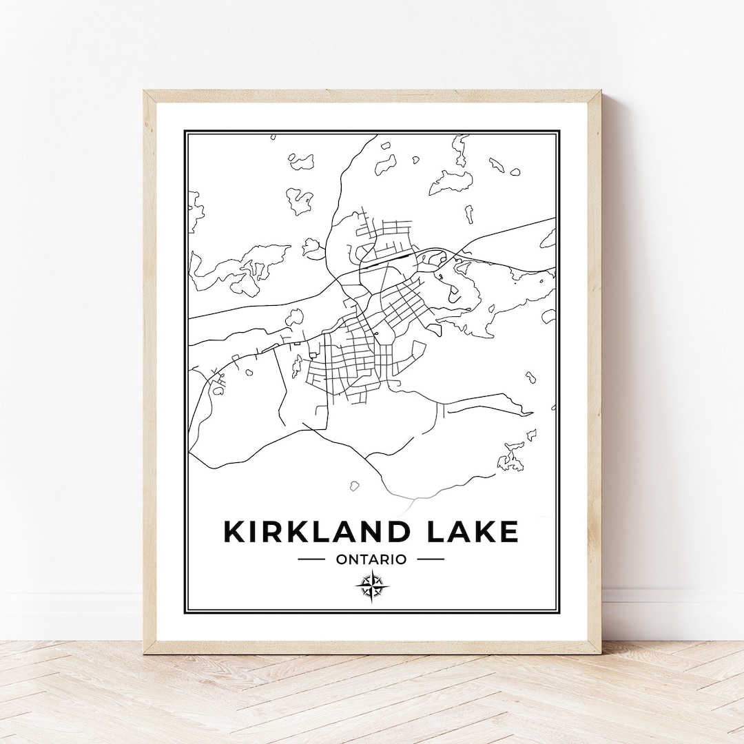 Kirkland Lake Map Print | Map of Kirkland Lake Ontario | Black & White ...