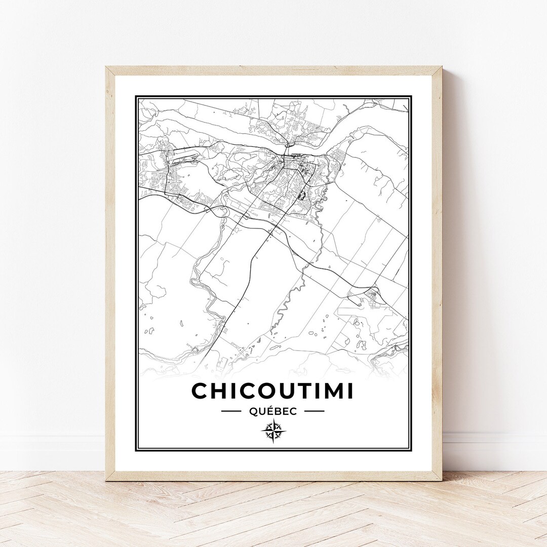 Chicoutimi Map Print | Map of Chicoutimi Quebec | Black & White ...
