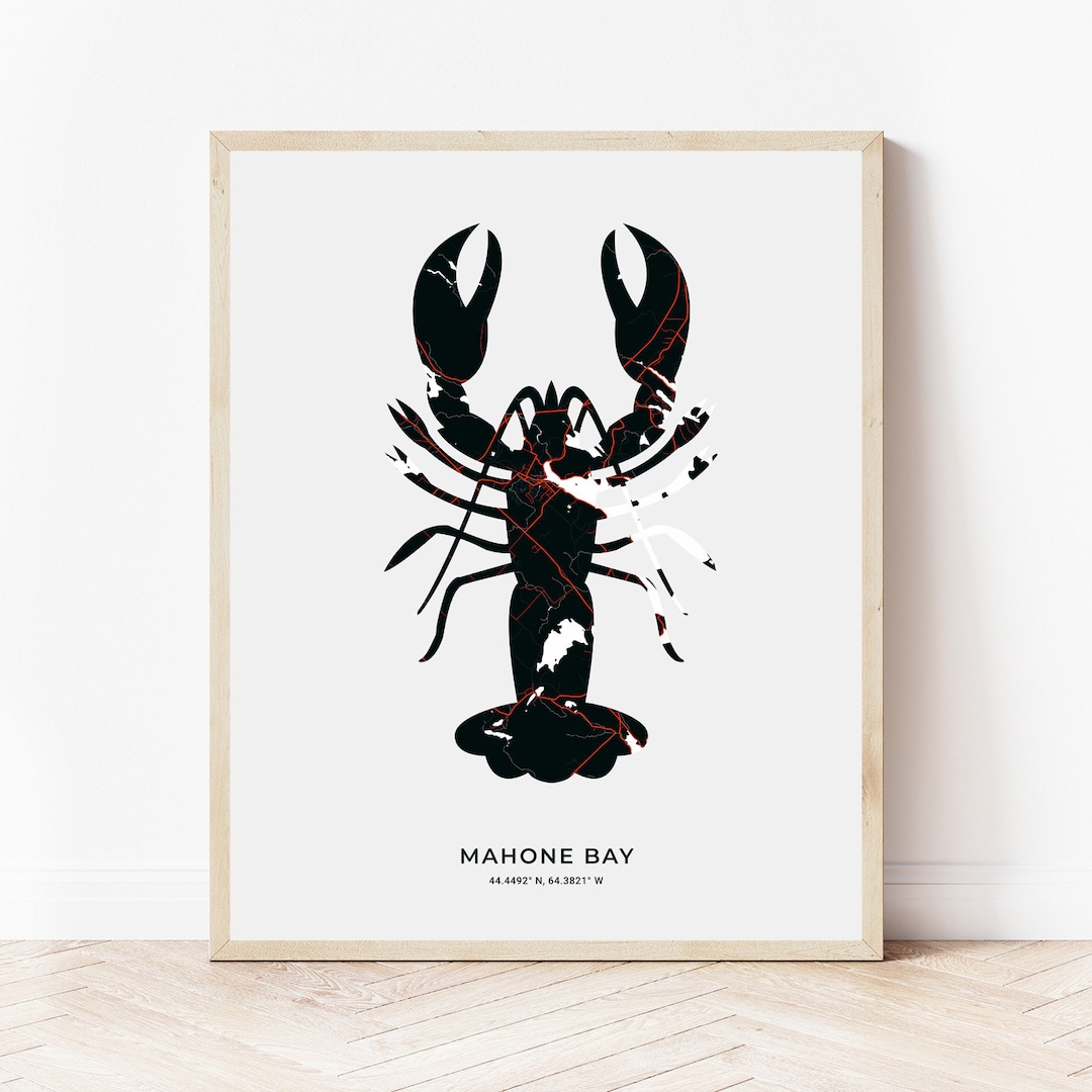 Mahone Bay Lobster Print | Map of Mahone Bay Nova Scotia | Digital ...