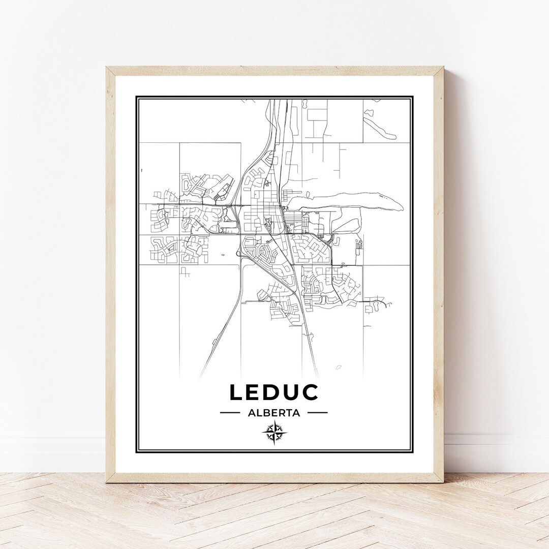 Leduc Map Print | Map of Leduc Alberta | Black & White | Digital ...