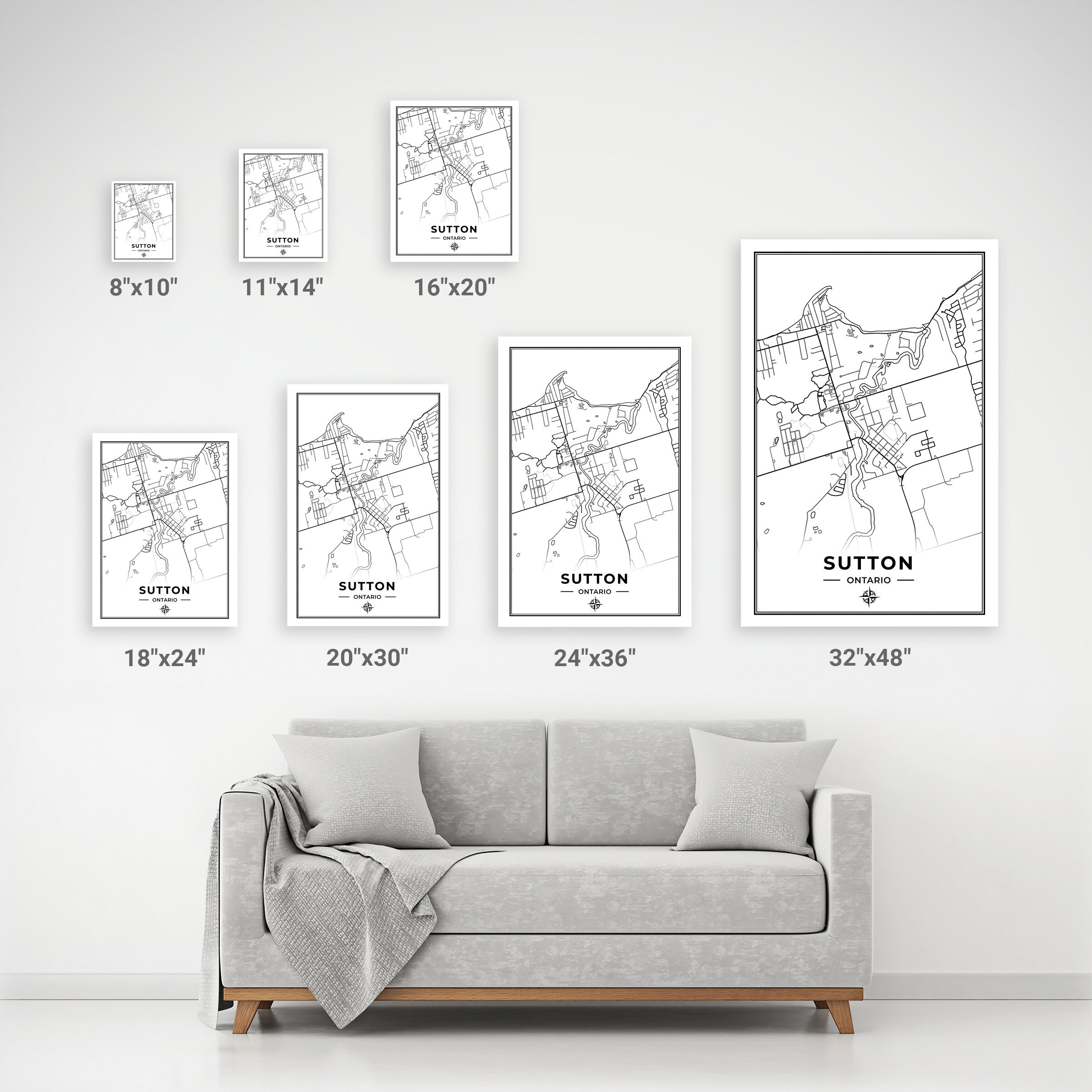 Sutton Map Print Map of Sutton Ontario Black & White | Etsy