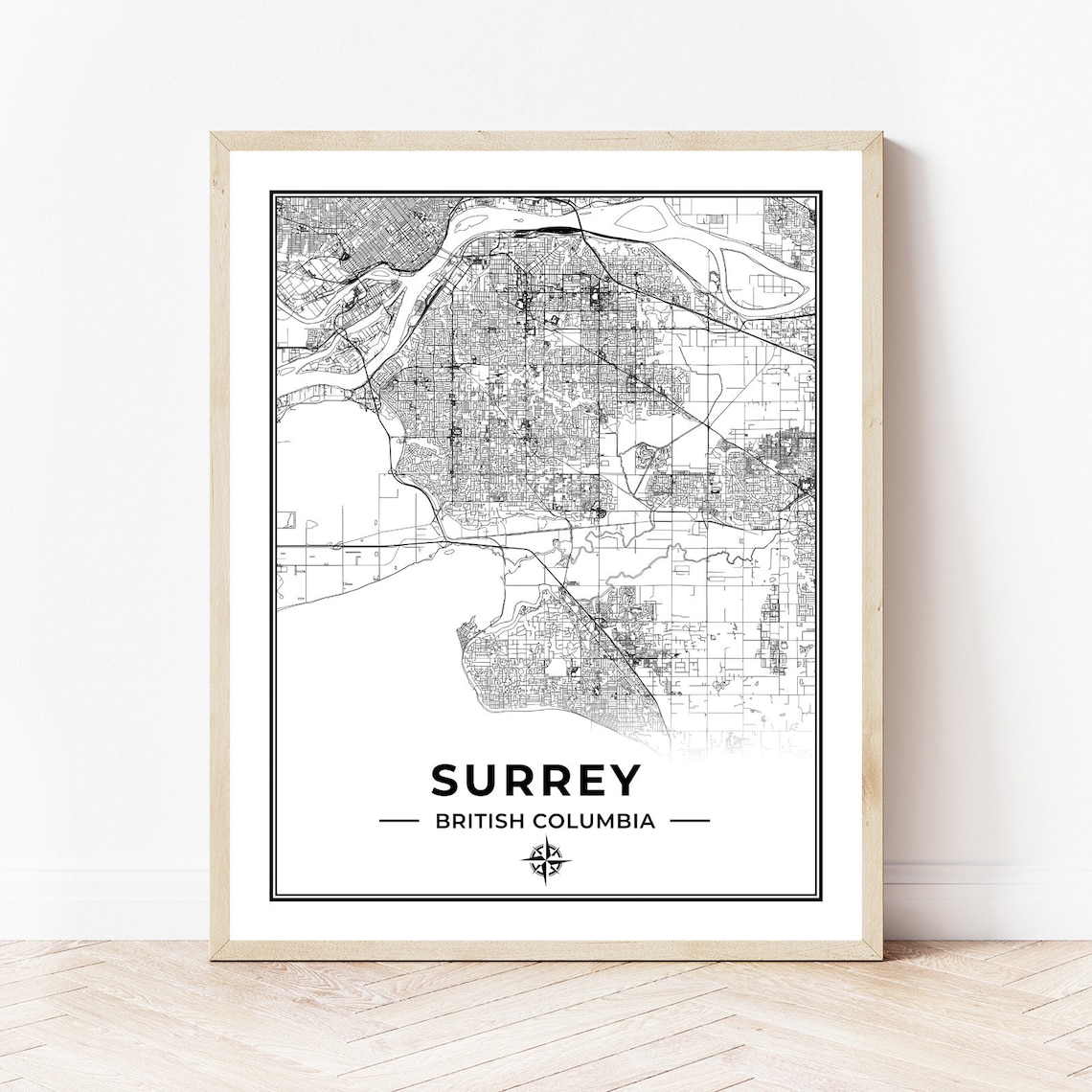 Surrey Map Print | Map of Surrey British Columbia | Black & White ...