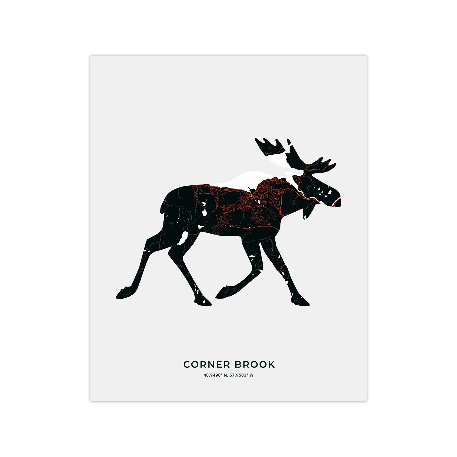 Corner Brook Moose Print | Map of Corner Brook Newfoundland | Digital ...