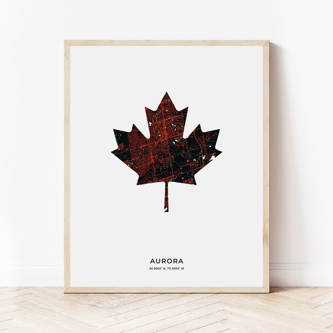 Aurora Maple Leaf Print | Map of Aurora Ontario | Digital Download - Etsy