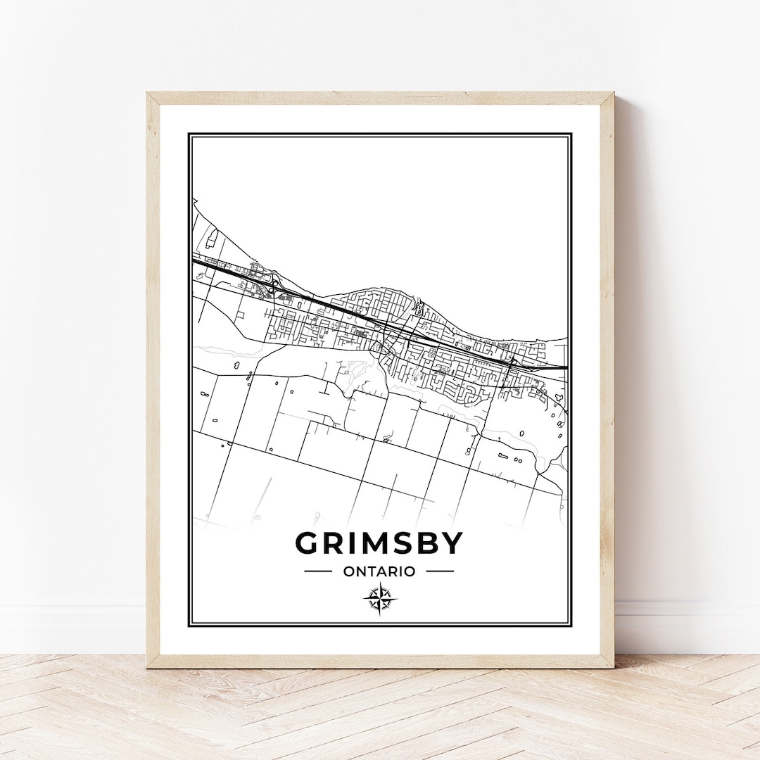 Grimsby Map Print | Map of Grimsby Ontario | Black & White | Digital ...