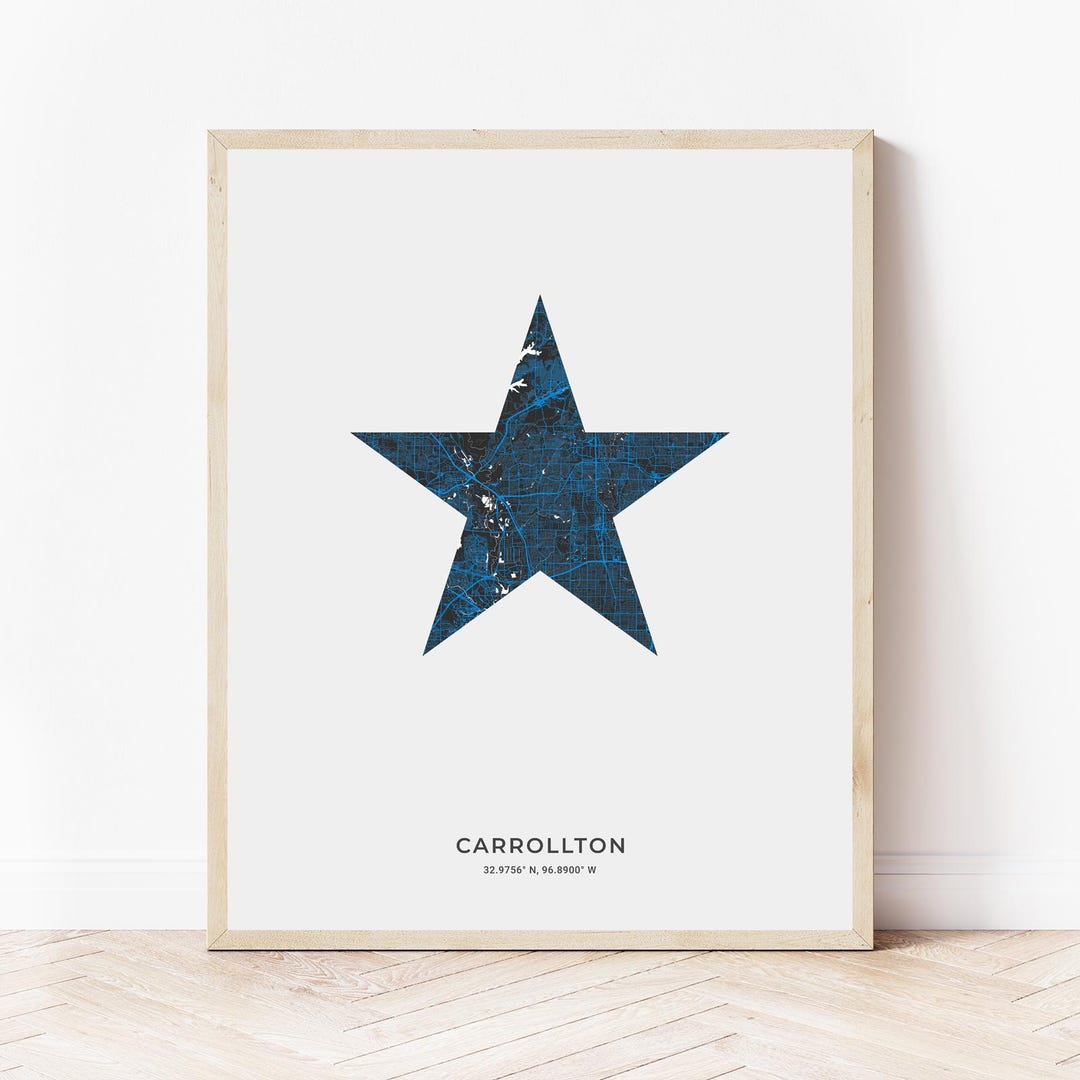 Carrollton Lone Star Map Print | Map of Carrollton Texas | Digital ...