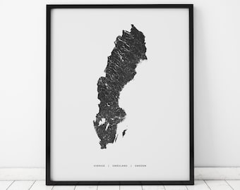 Illustrated Map of Sweden Art Print Poster Travel Map Digital Download ...