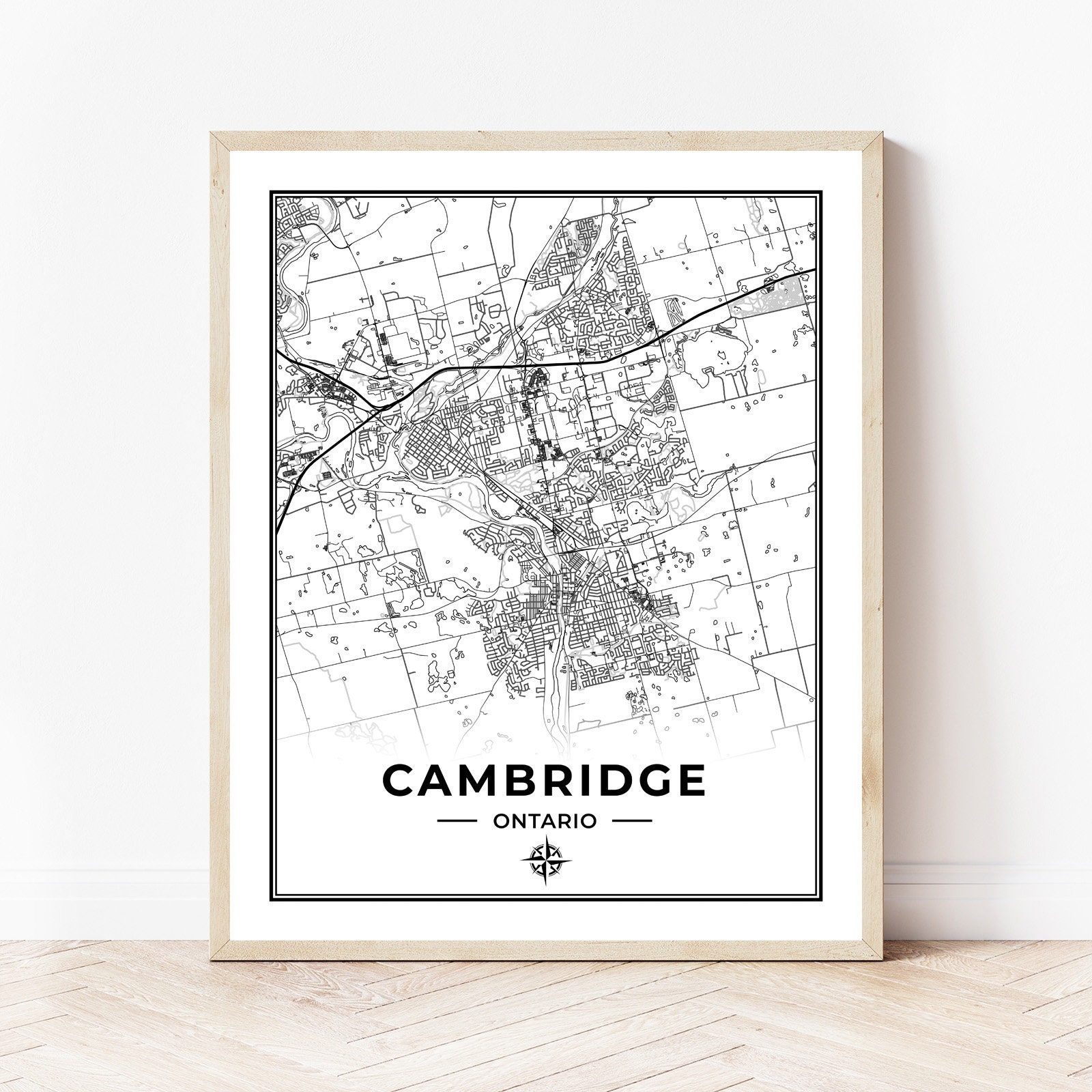 Cambridge Map Print Map of Cambridge Ontario Black & White | Etsy