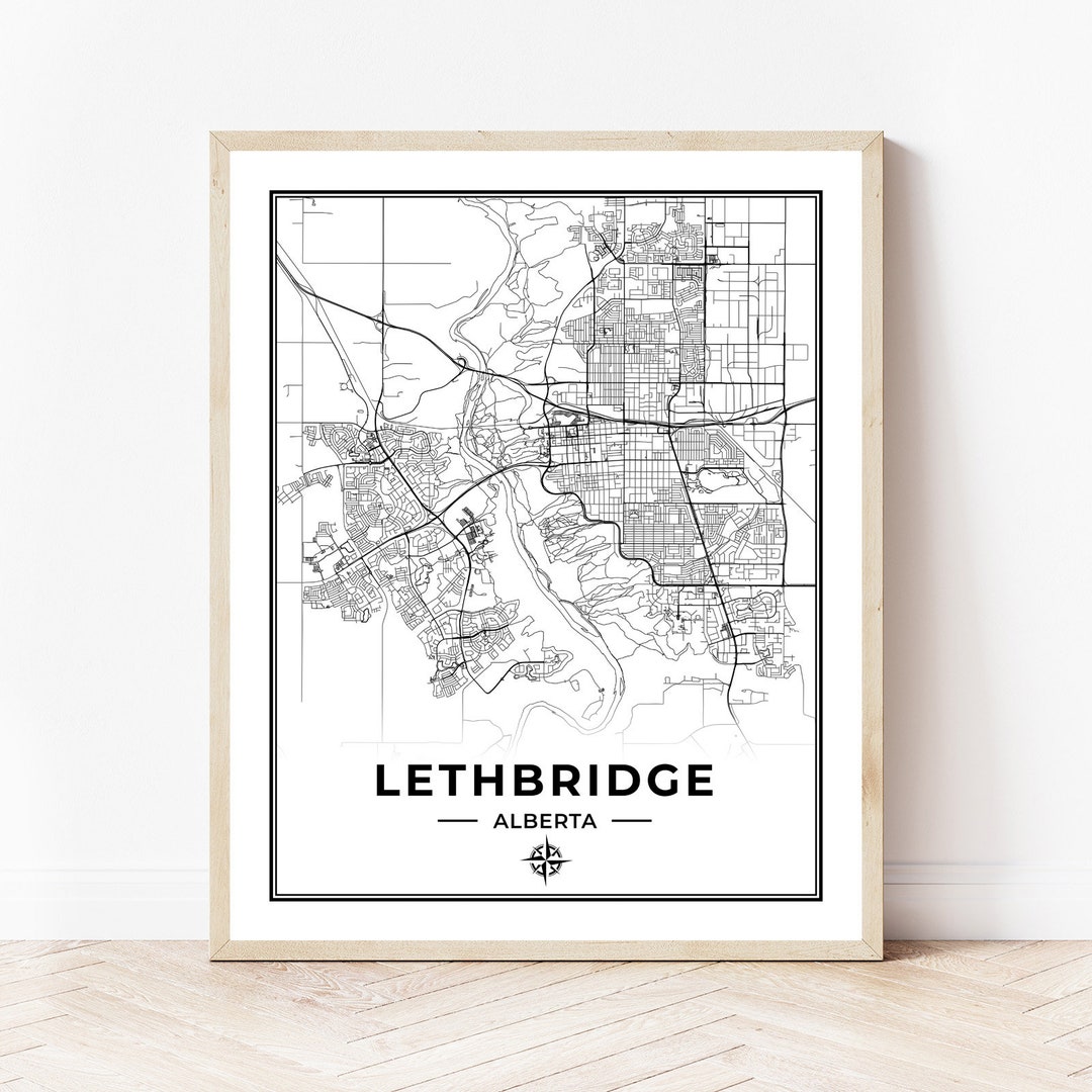 Lethbridge Map Print | Map of Lethbridge Alberta | Black & White ...