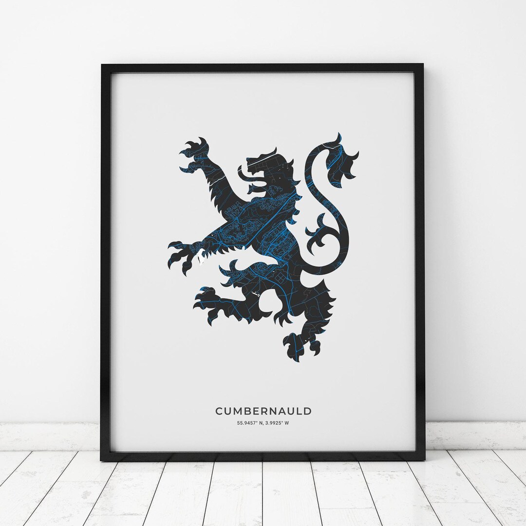 Cumbernauld Lion Rampant Map Print | Map of Cumbernauld Scotland ...