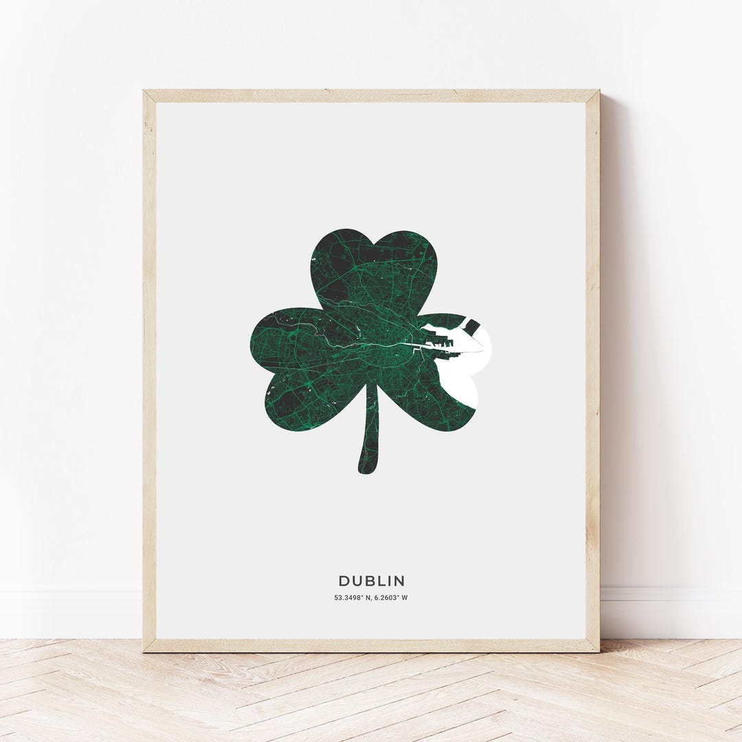 Dublin Shamrock Map Print | Map of Dublin Ireland | Digital Download - Etsy
