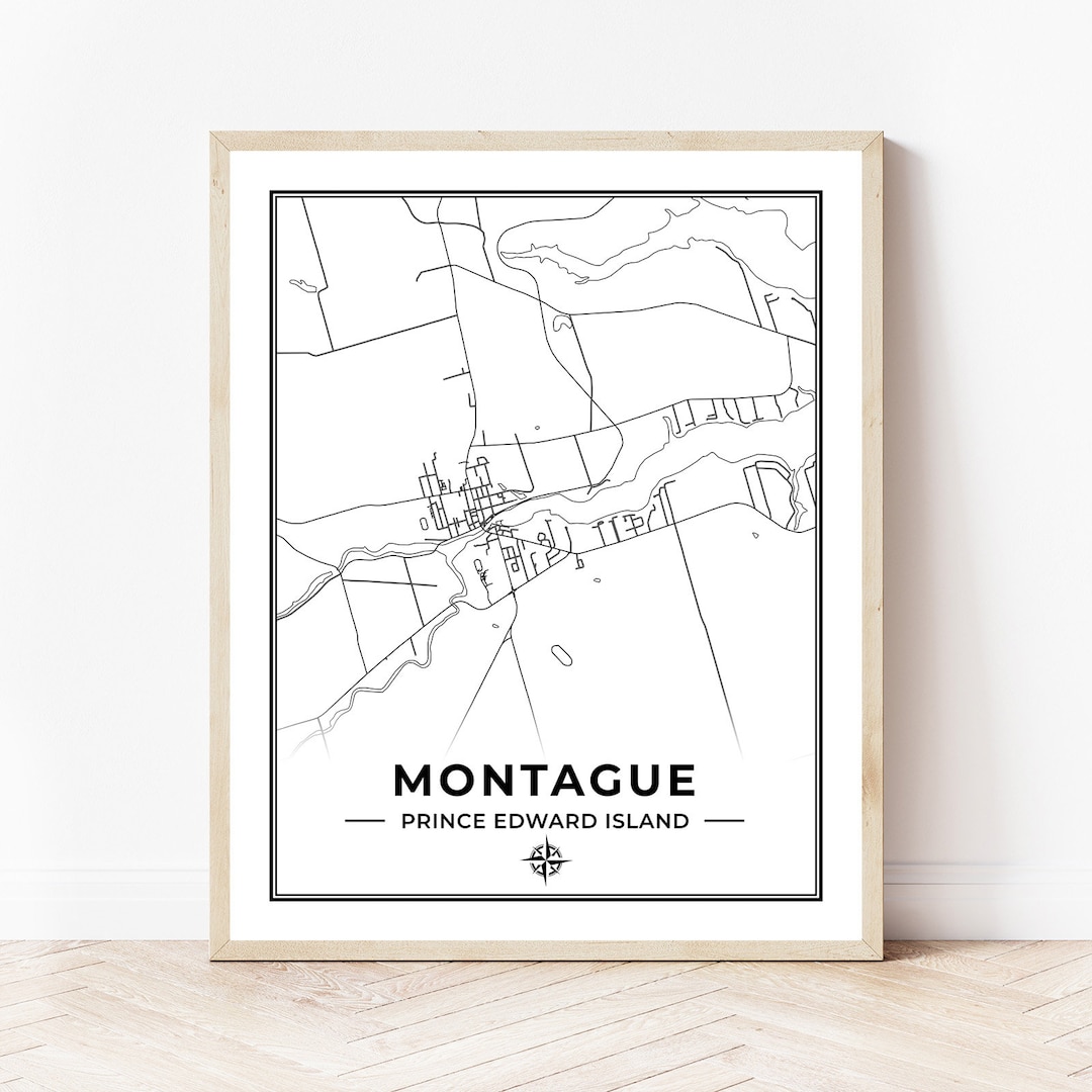 Montague Map Print | Map of Montague Prince Edward Island | Black ...