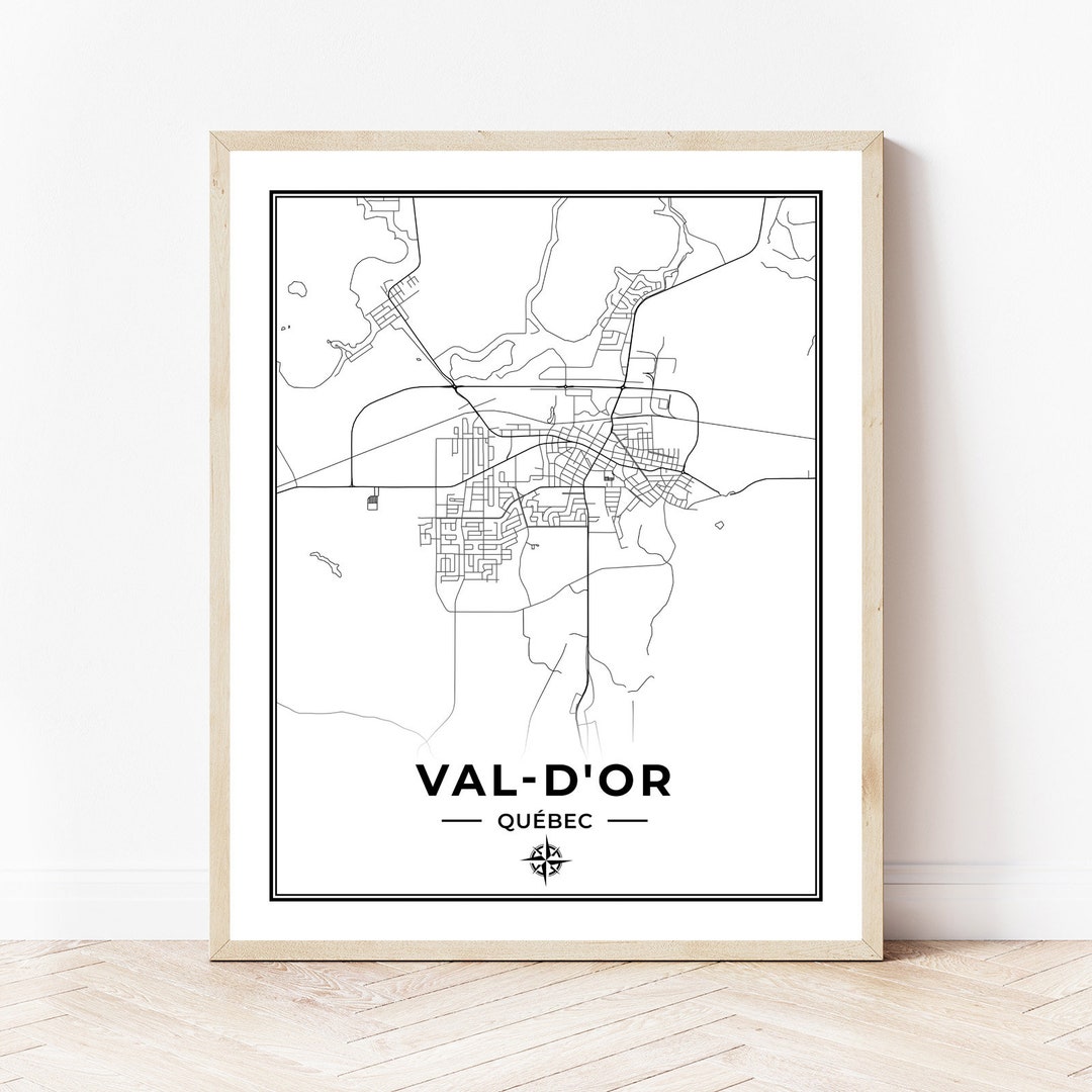 Val-d'or Map Print | Map of Val-d'or Quebec | Black & White | Digital ...