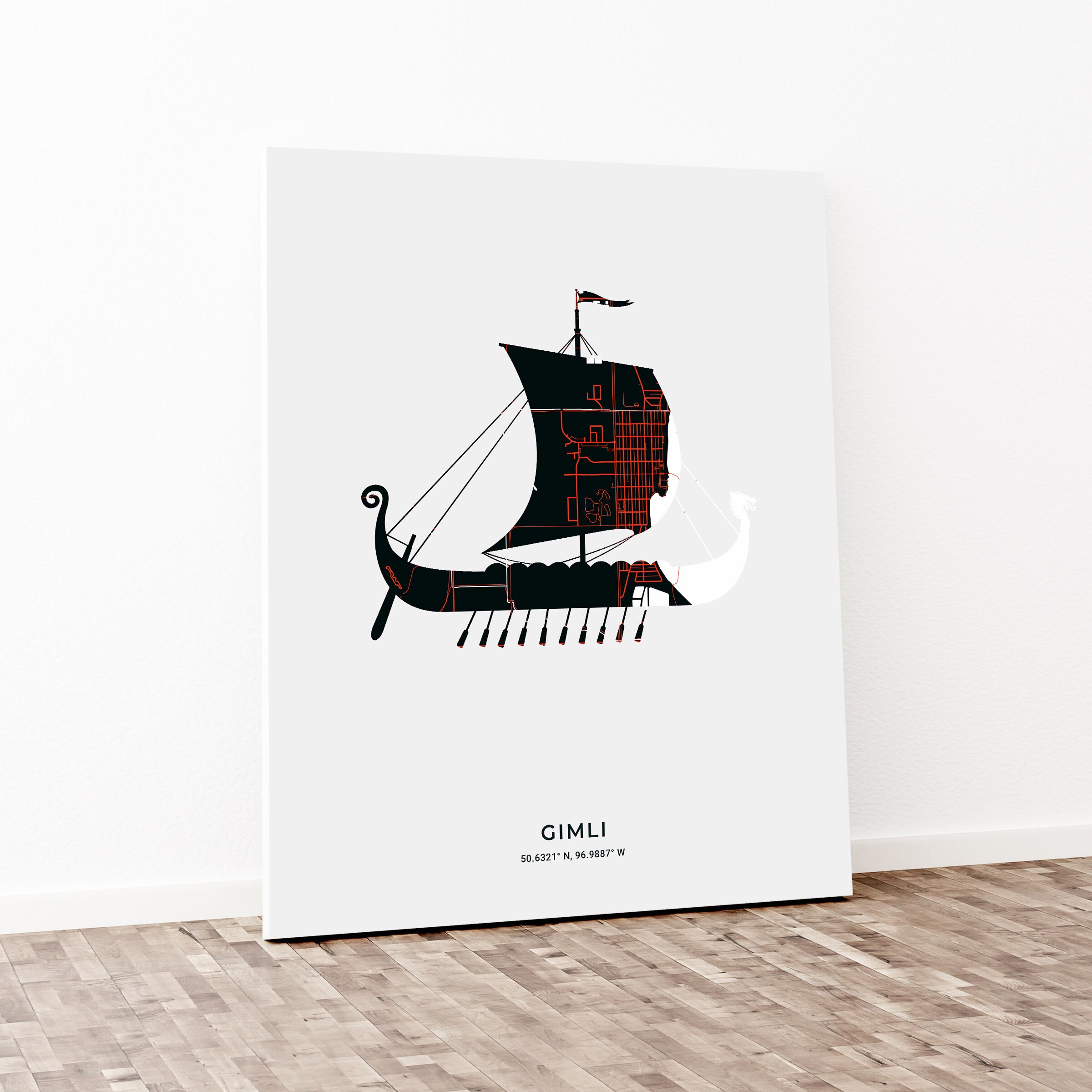 Gimli Viking Longship Print Map of Gimli Manitoba | Etsy