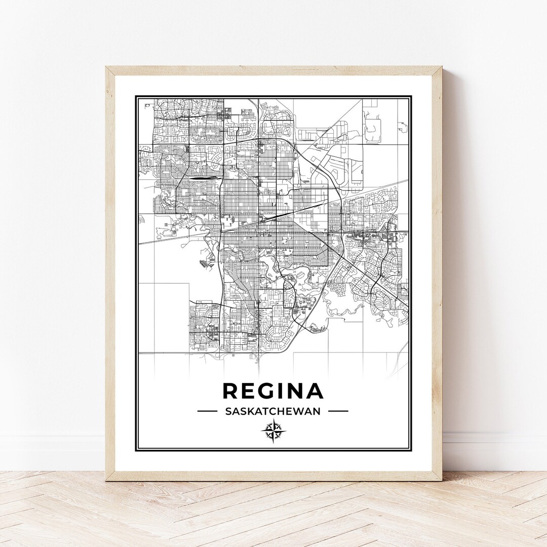 Regina Map Print | Map of Regina Saskatchewan | Black & White | Digital ...