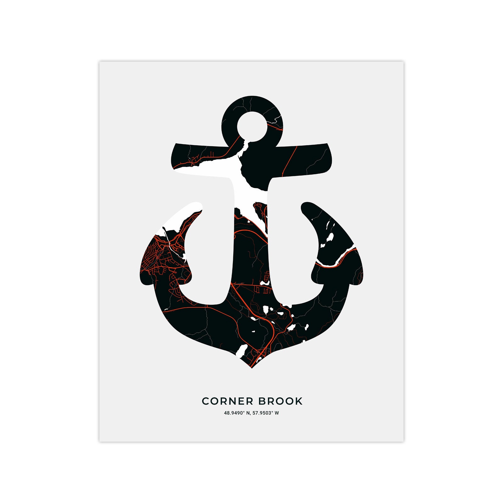 Corner Brook Anchor Print Map of Corner Brook Newfoundland | Etsy