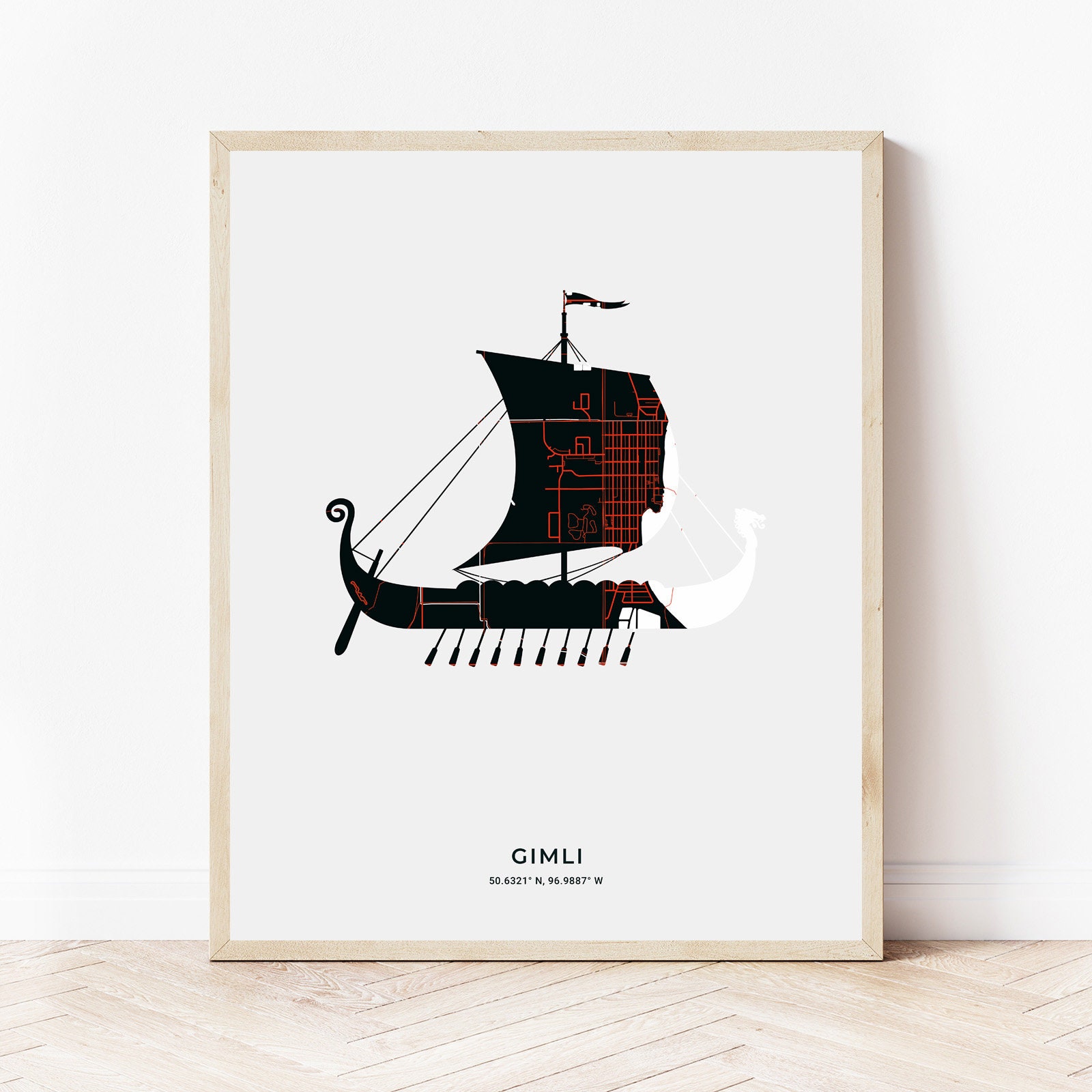 Gimli Viking Longship Print Map of Gimli Manitoba | Etsy