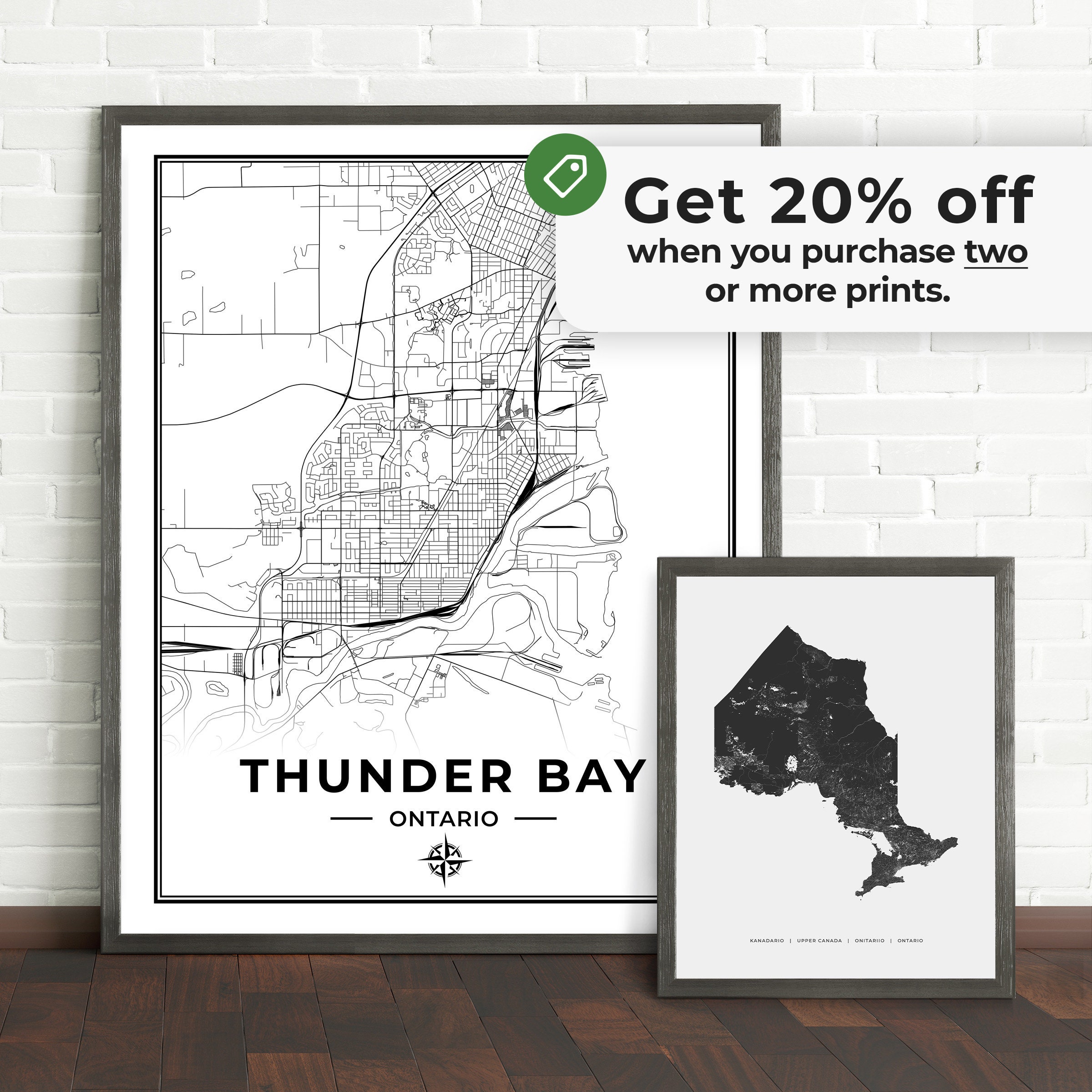 Thunder Bay Map Print Map of Thunder Bay Ontario Black & | Etsy