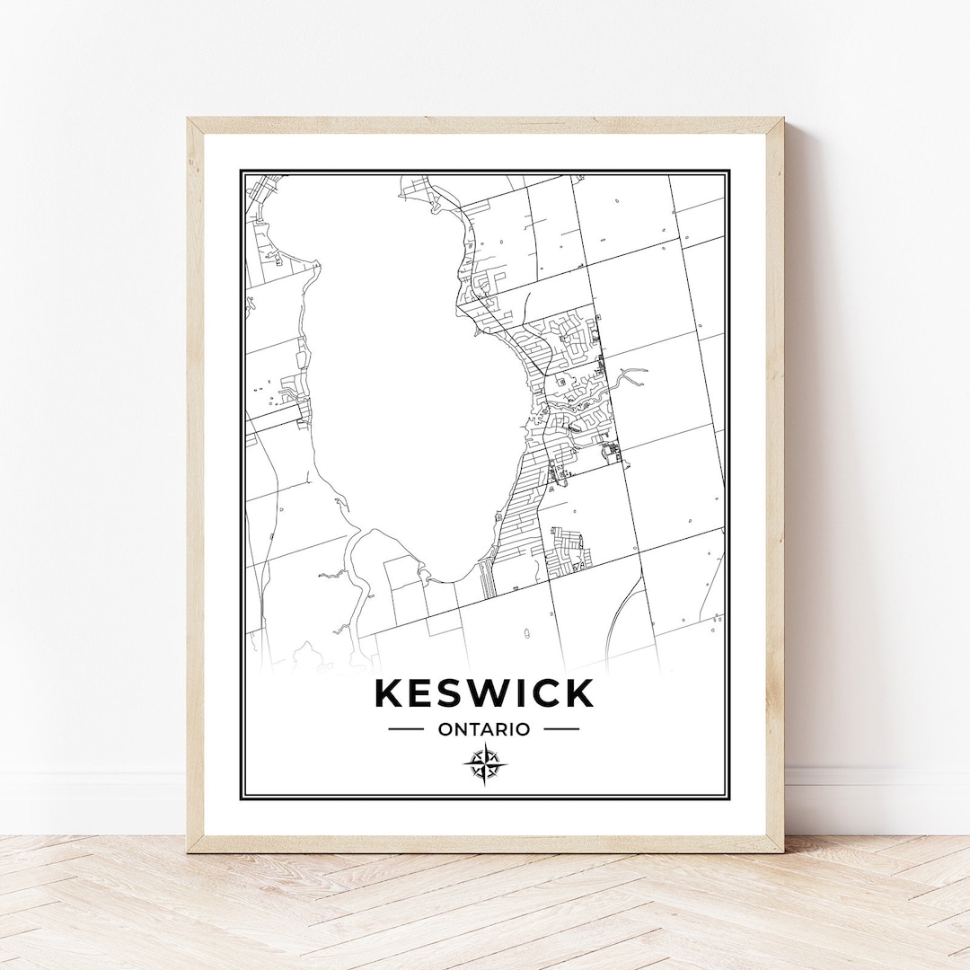Keswick Map Print | Map of Keswick Ontario | Black & White | Digital ...