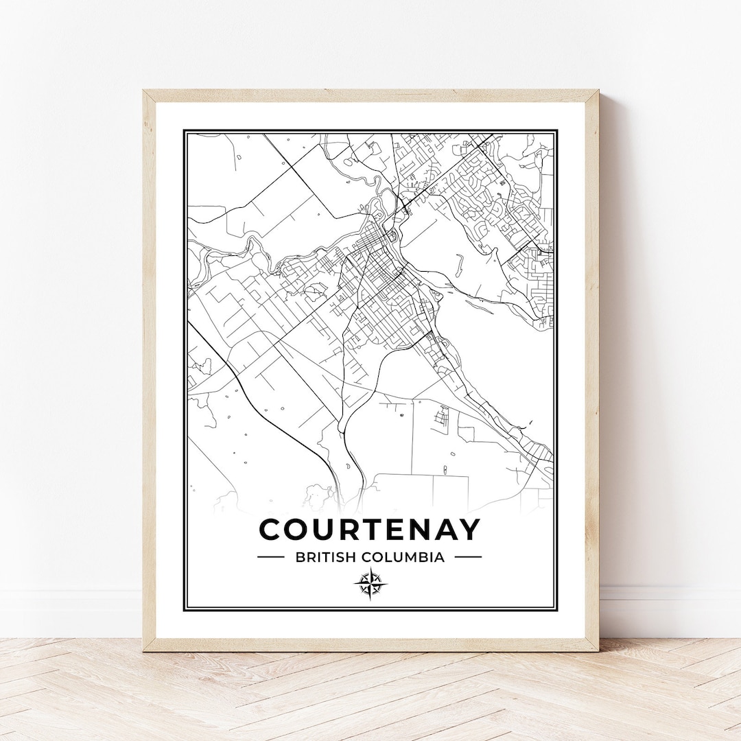 Courtenay Map Print | Map of Courtenay British Columbia | Black & White ...