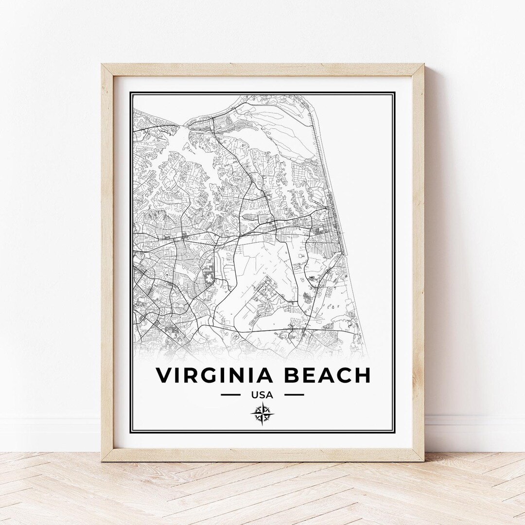 Virginia Beach Map Print | Map of Virginia Beach Virginia | Digital ...