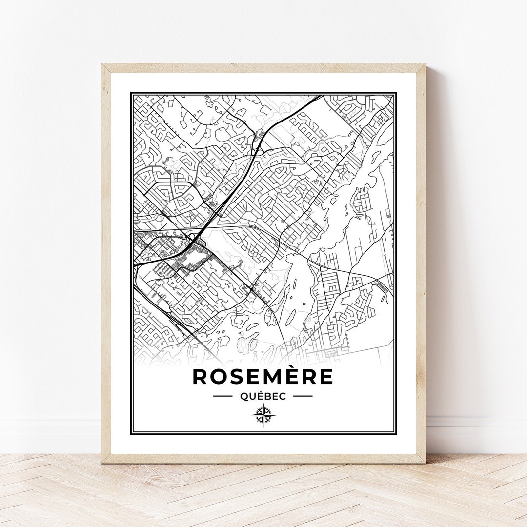 Rosemère Map Print | Map of Rosemère Quebec | Black & White | Digital ...