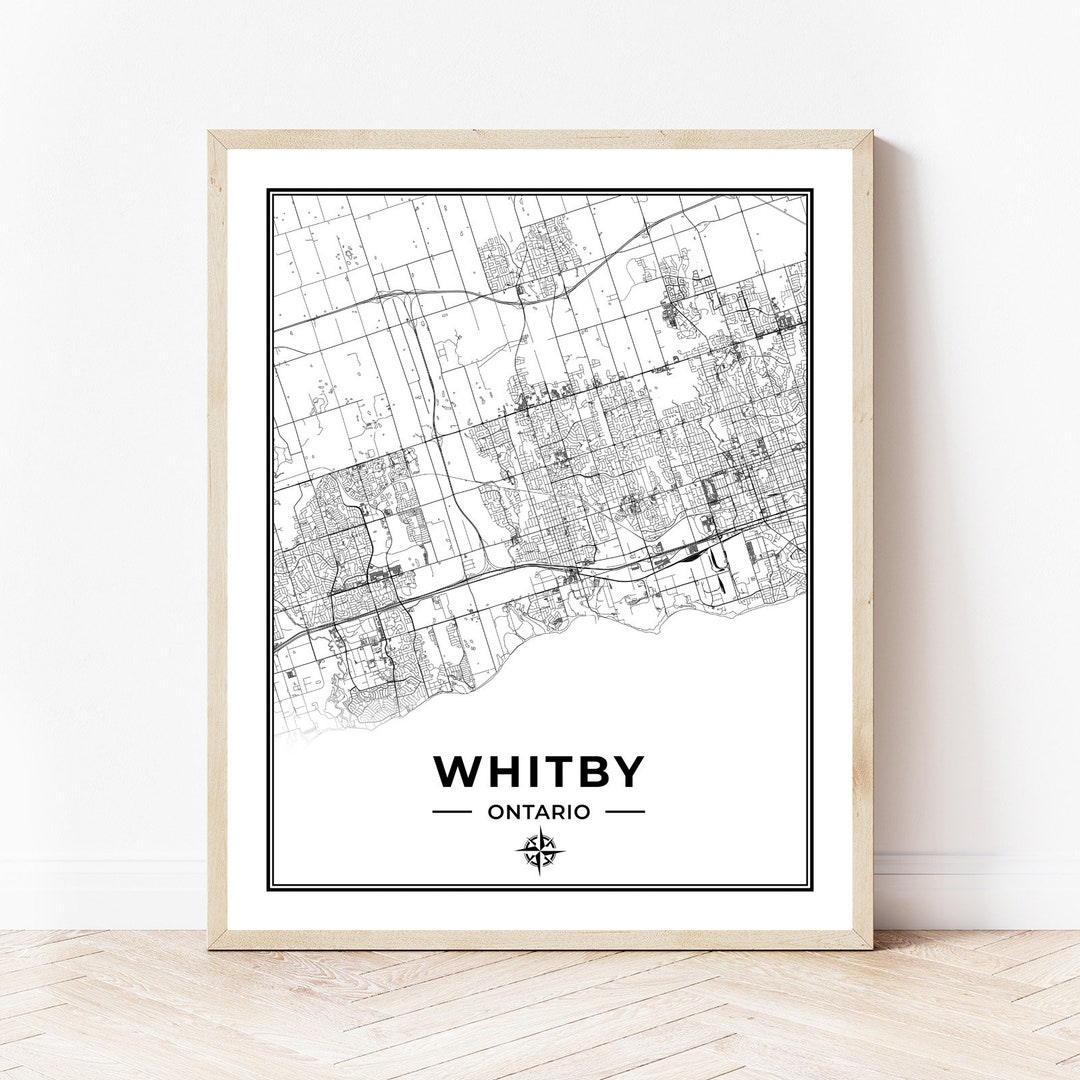 Whitby Map Print | Map of Whitby Ontario | Black & White | Digital ...