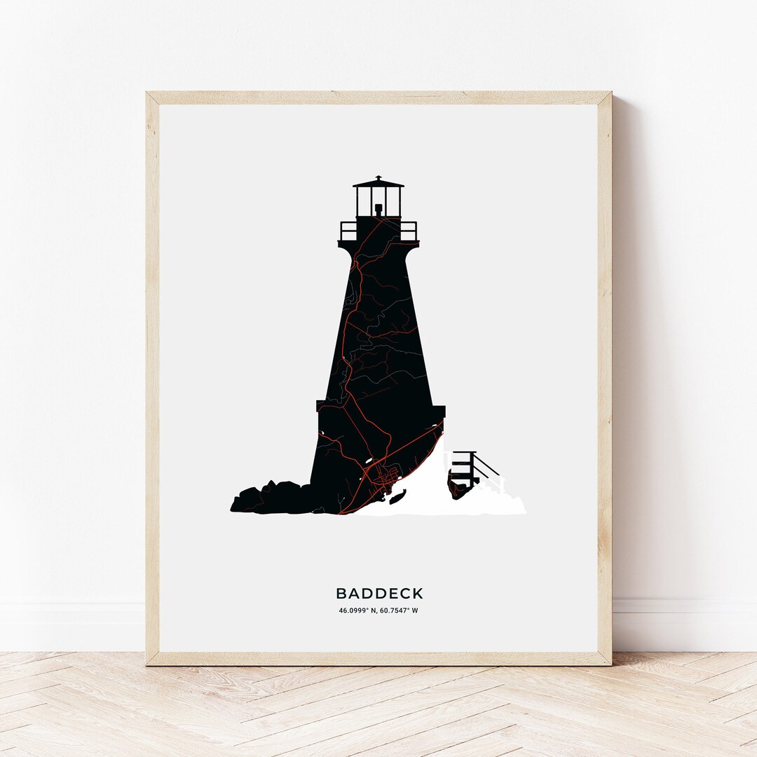 Baddeck Kidston Island Lighthouse Print | Map of Baddeck Nova Scotia ...