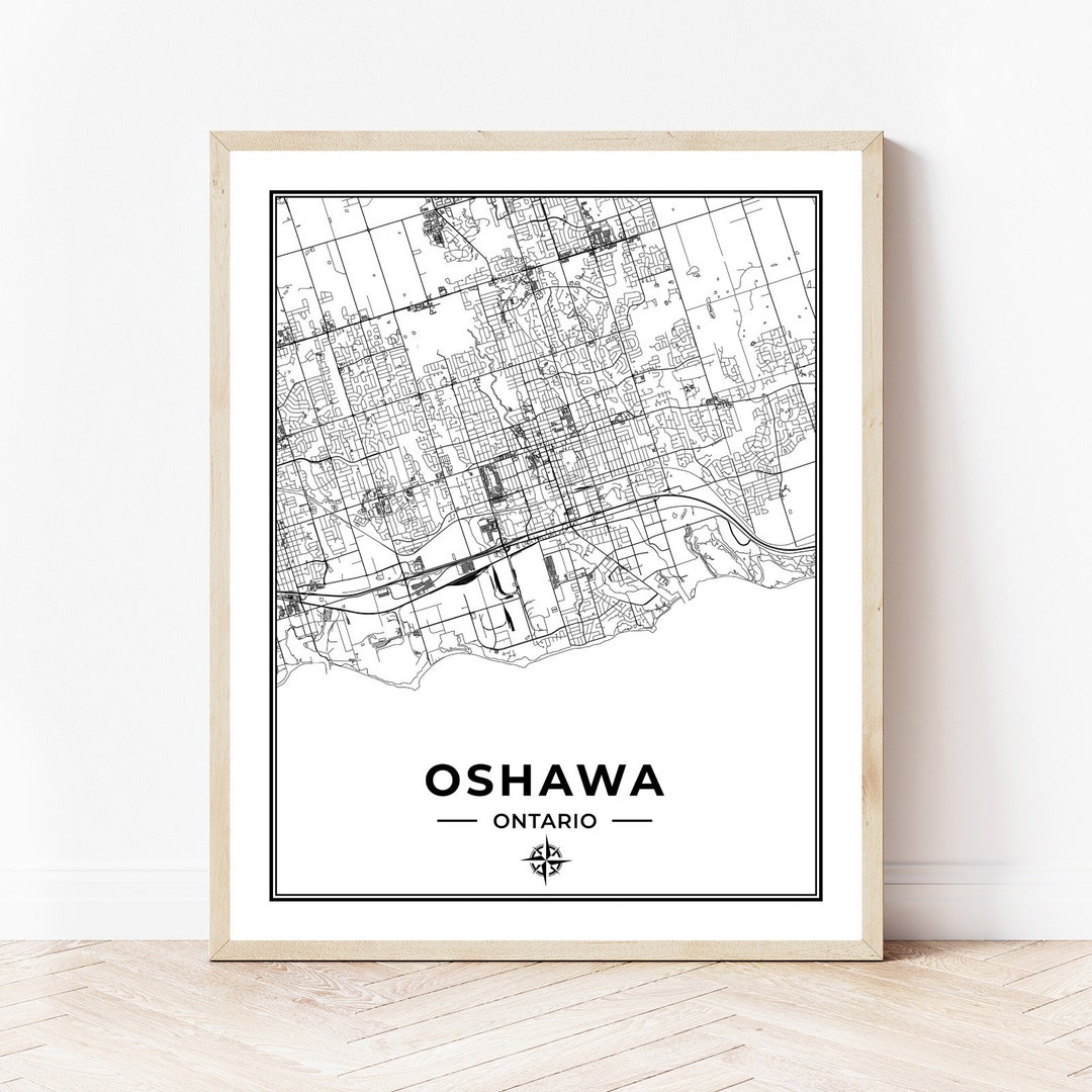 Oshawa Map Print Map of Oshawa Ontario Black & White - Etsy