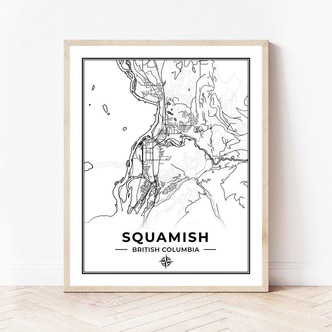 Squamish Map Print | Map of Squamish British Columbia | Black & White ...