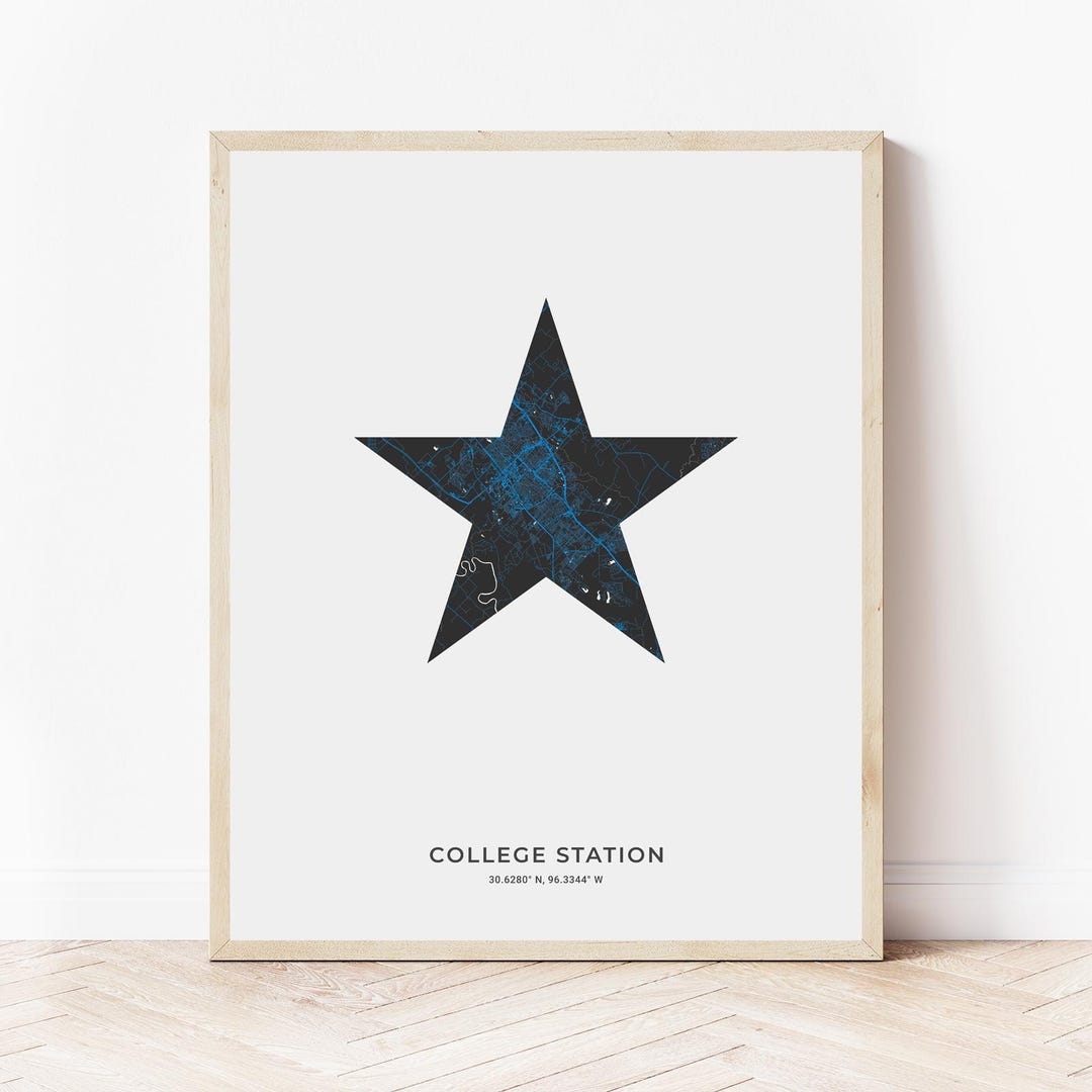 College Station Lone Star Map Print | Map of College Station Texas ...