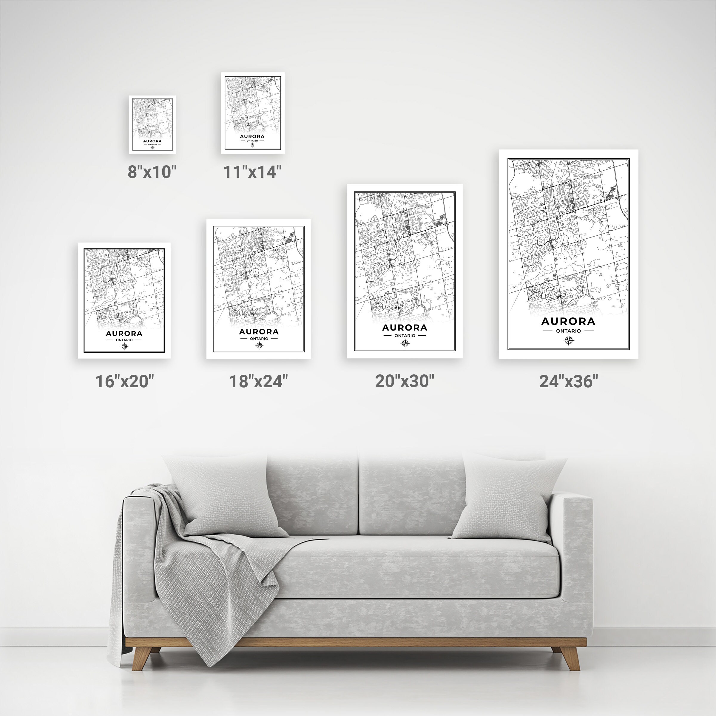 Aurora Map Print | Map of Aurora Ontario | Black & White | Digital ...