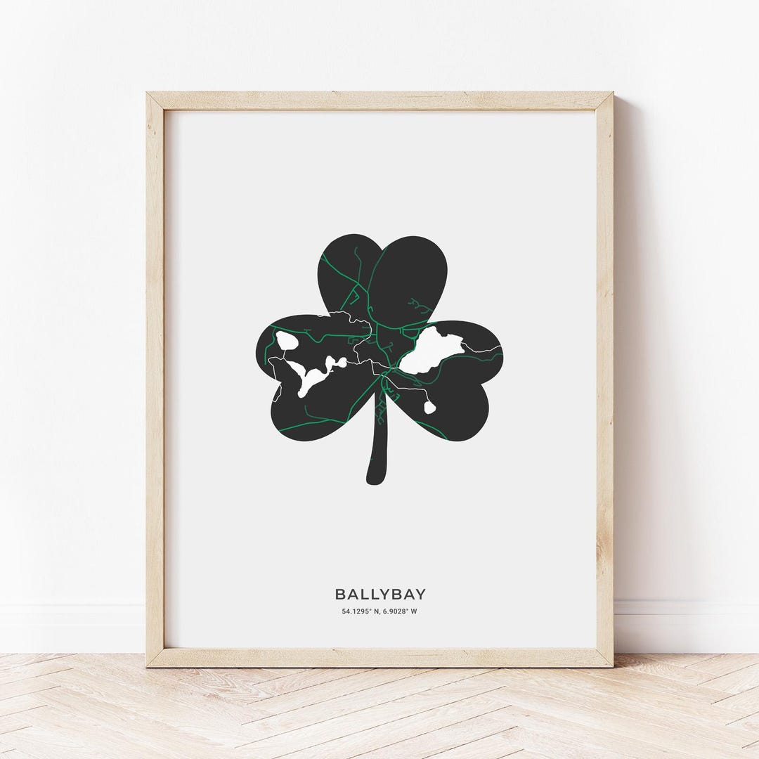 Ballybay Shamrock Map Print | Map of Ballybay Ireland | Digital ...