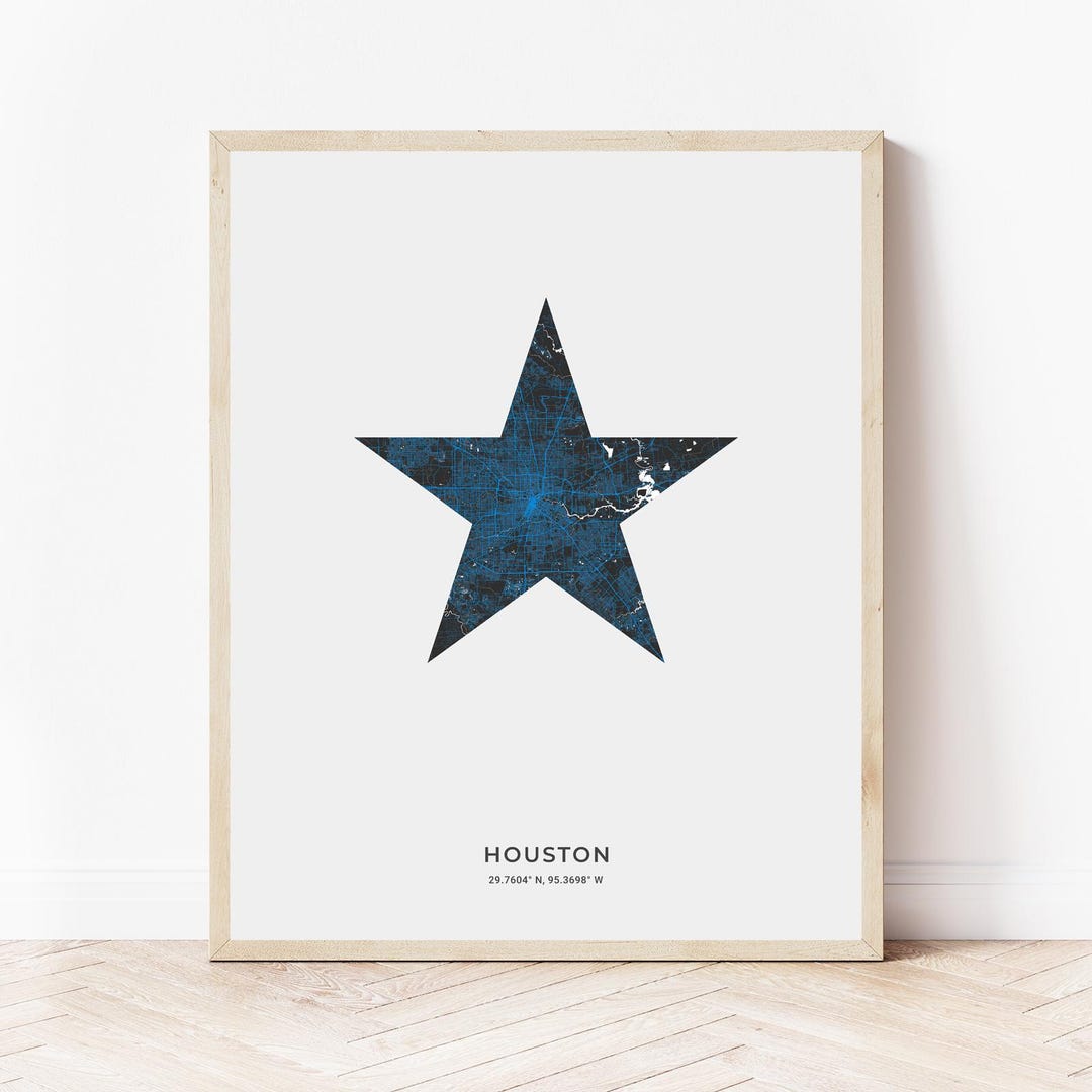 Houston Lone Star Map Print | Map of Houston Texas | Digital Download ...