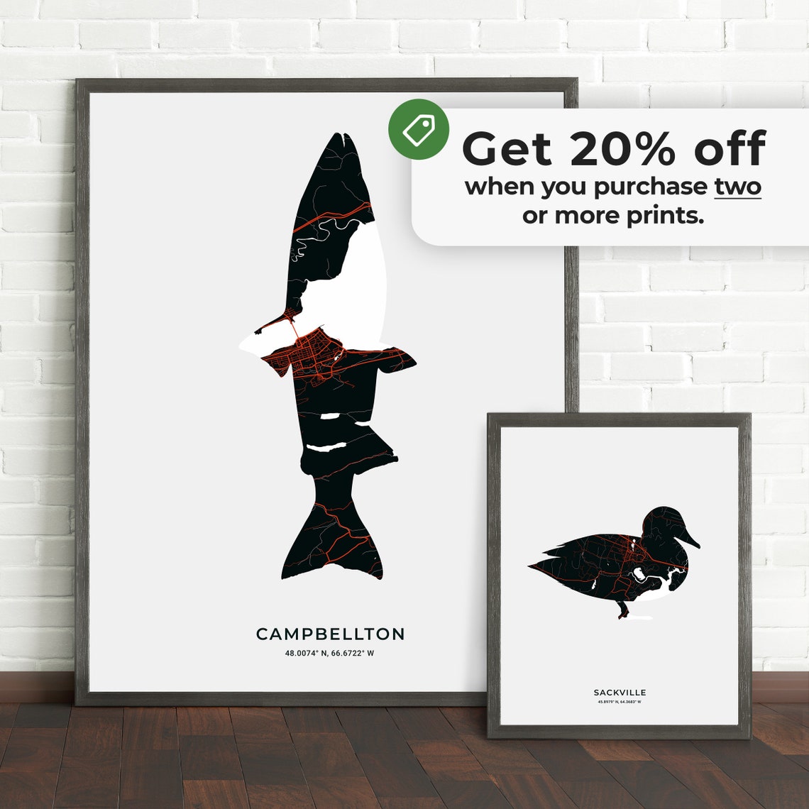 Campbellton Salmon Print | Map of Campbellton New Brunswick | Digital ...